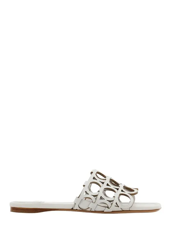 FERRAGAMO Gancini Chain Leather Slides - White