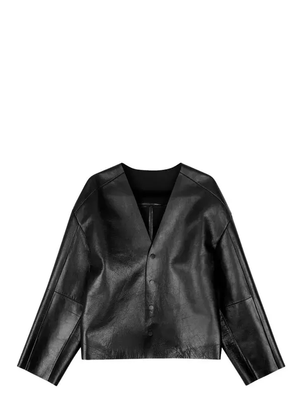 ENTIRE STUDIOS V-neck Leather Jacket - Black