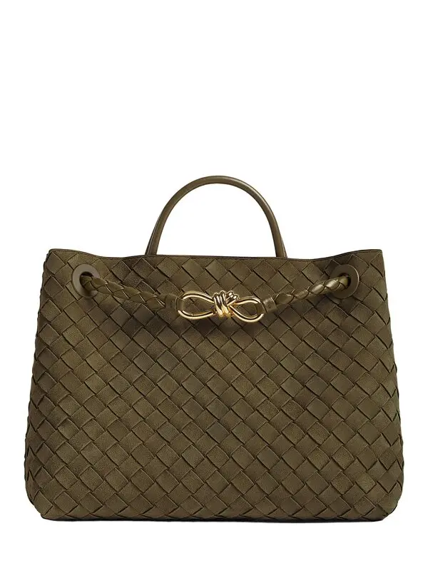 BOTTEGA  VENETA Intrecciato Suede Andiamo Top Handle Bag - Mud