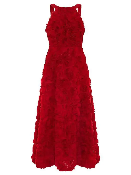 PHASE EIGHT Rose-texture Sleeveless Woven Midaxi Dress - Red