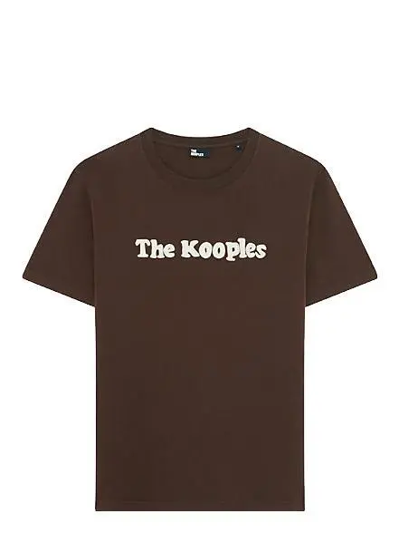 The Kooples Brand-embroidered Regular-fit Cotton-jersey T-shirt - Brown
