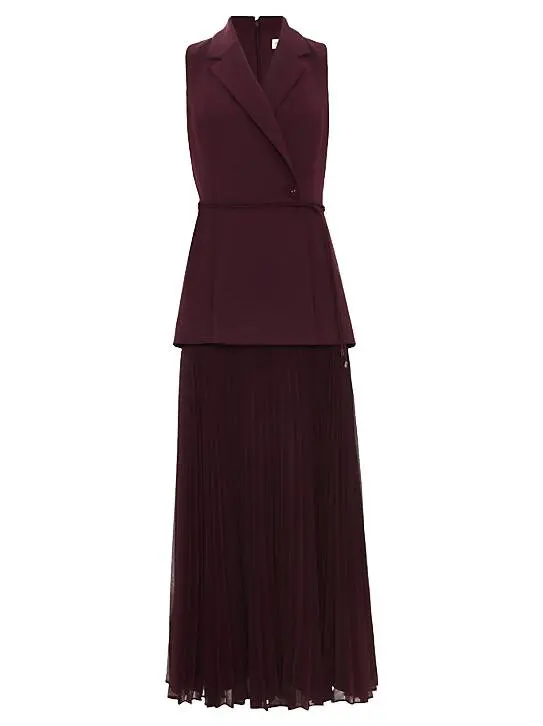 PHASE EIGHT Woven Tuxedo Midi Dress - Burgundy