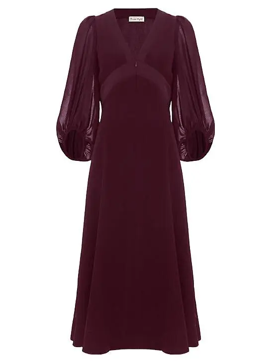 PHASE EIGHT Vera V-neck Long-sleeve Midi Dress - Burgundy