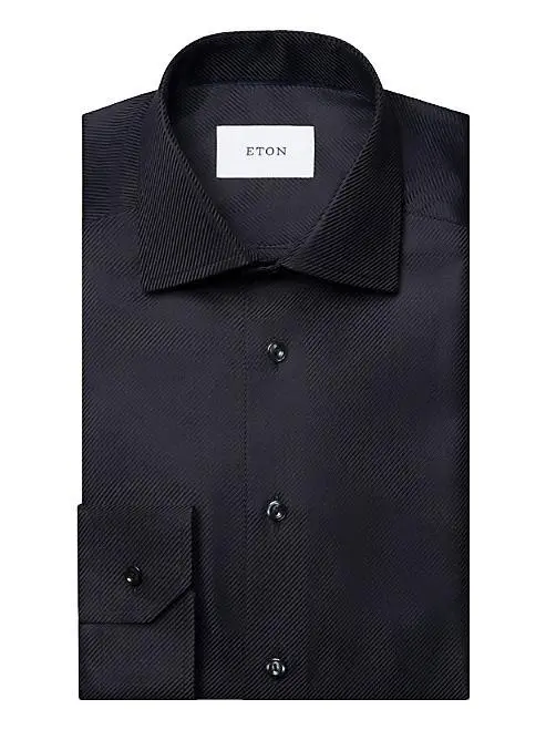 Eton Houndstooth Slim-fit Fine-twill Shirt - Black