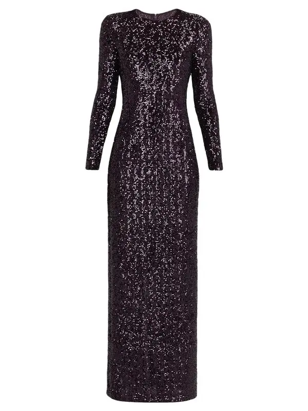 Michael Kors Stretch Sequined Long-sleeve Gown - Aubergine