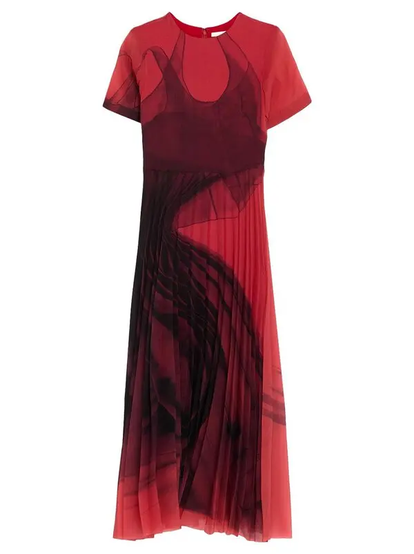 JASON WU Dancing Pleat Printed Midi Dress - Red
