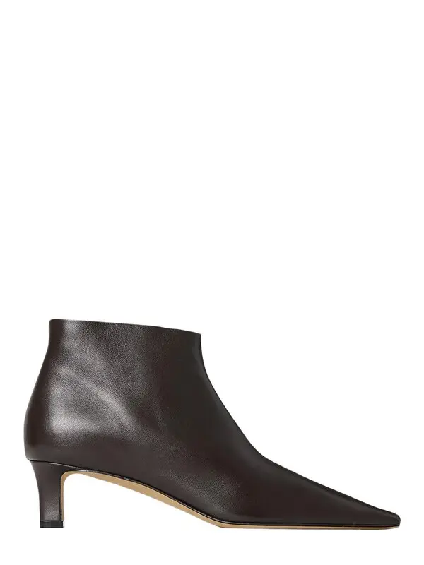 THE ROW Carla Nappa Leather Booties - Lacquer Brown