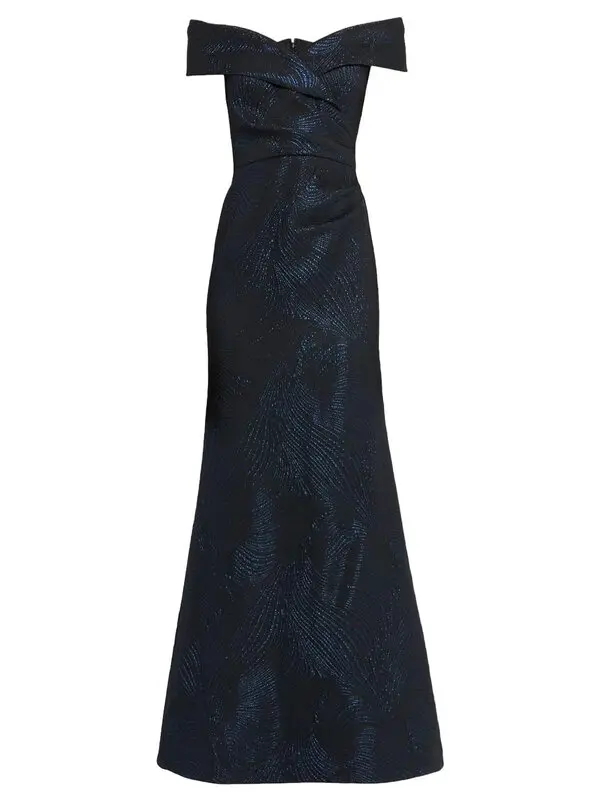 Rickie Freeman For Teri Jon Off-shoulder Metallic Jacquard Gown - Blublk
