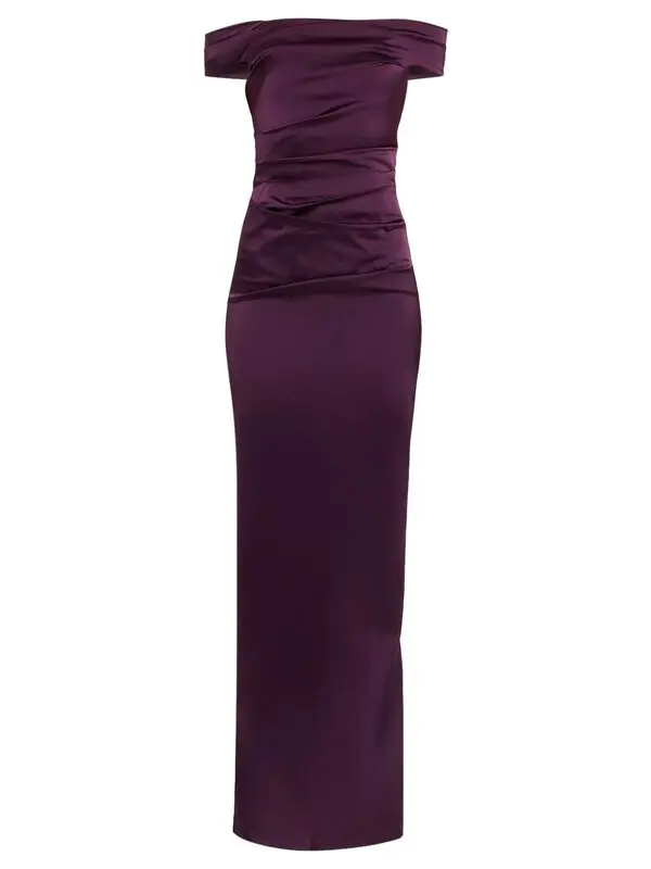 Rickie Freeman For Teri Jon Off-shoulder Satin Column Gown - Plum