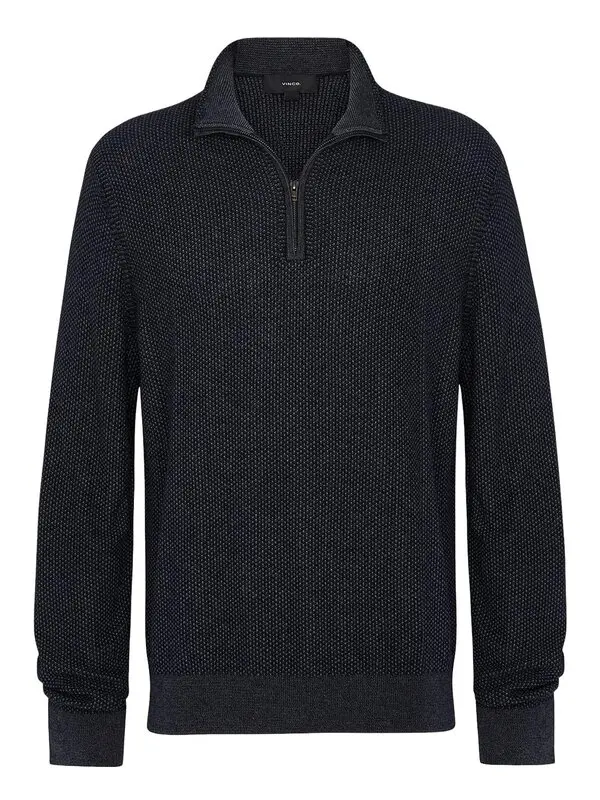 Vince Geometric Jacquard Quarter-zip Sweater - Coastal/med H Grey