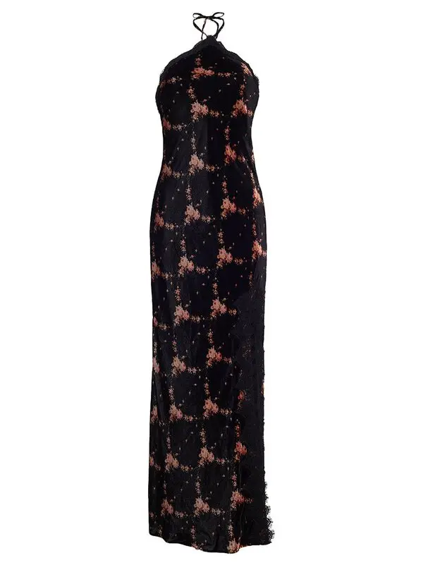 Cara Cara Silk Velvet Maxi Halter Dress - Trellis Black