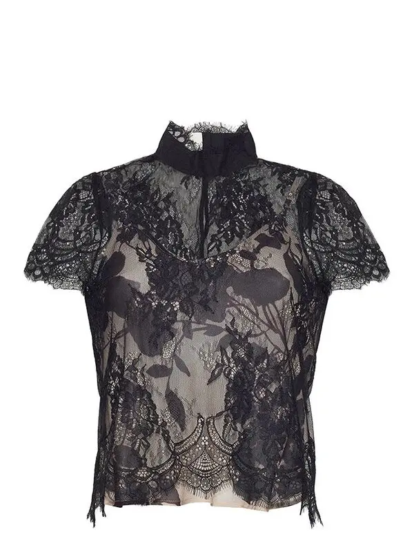 Cara Cara Pamela Chantilly Lace Top - Black Chantilly Lace