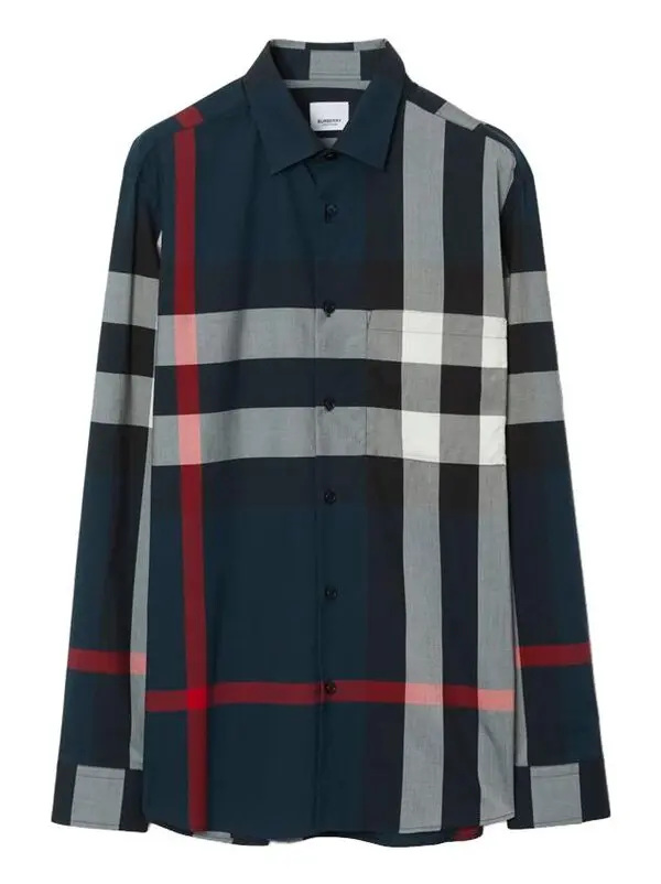 Burberry Slim Fit Check Cotton Shirt - Navy