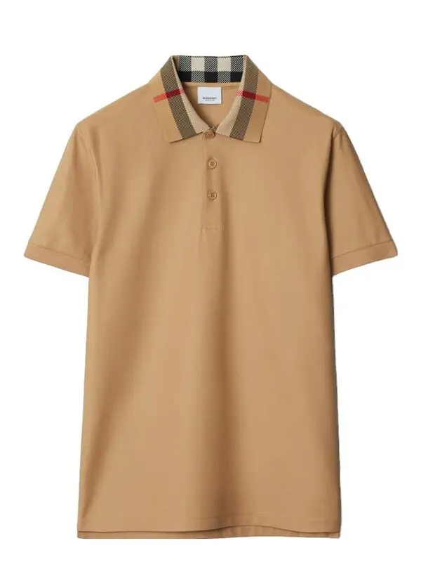 Burberry Check Collar Cotton Polo Shirt - Beige
