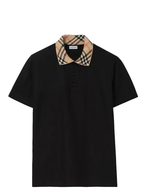 Burberry Check Collar Cotton Polo Shirt - Black