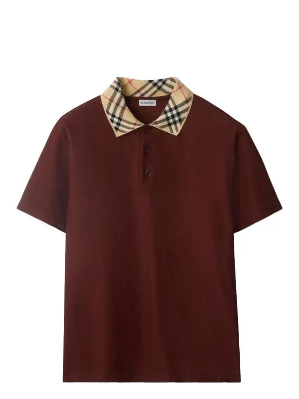 Burberry Check Collar Cotton Polo Shirt - Box Red