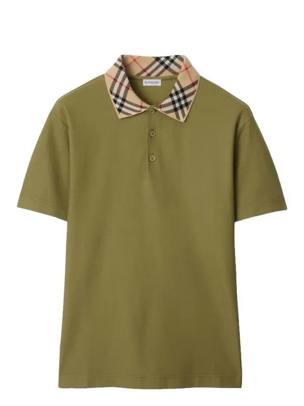 Burberry Check Collar Cotton Polo Shirt - Estate Green