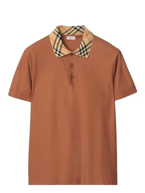 Burberry Check Collar Cotton Polo Shirt - Ginger Brown