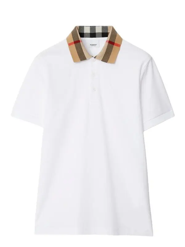 Burberry Check Collar Cotton Polo Shirt - White