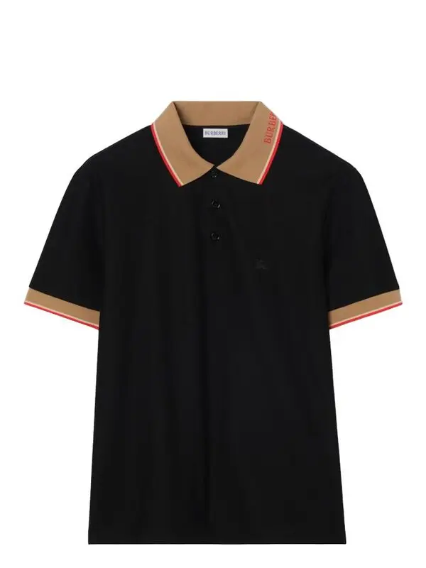 Burberry Logo Collar Cotton Polo Shirt - Black
