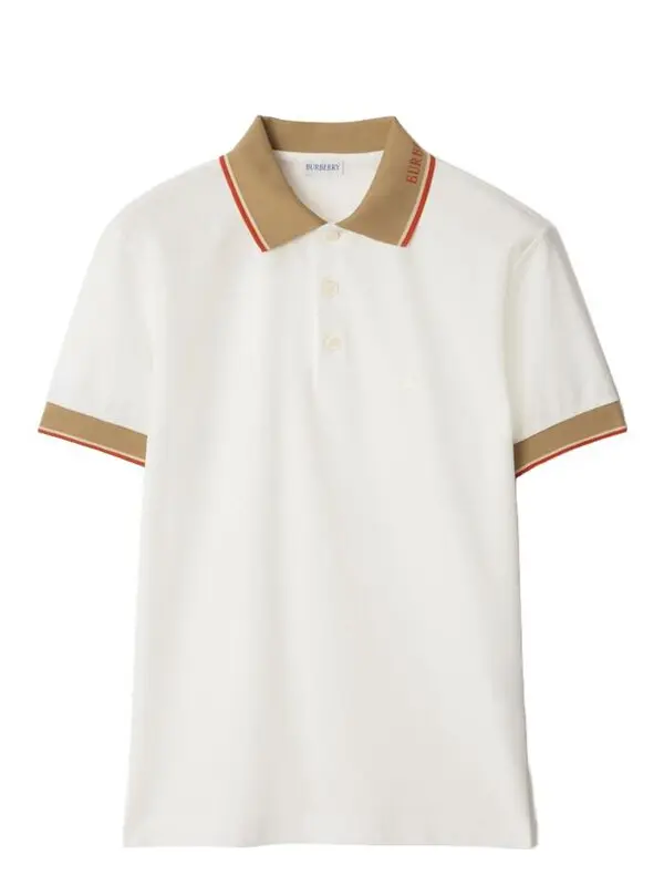 Burberry Logo Collar Cotton Polo Shirt - Chalk White