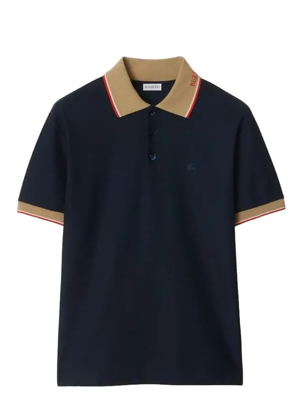 Burberry Logo Collar Cotton Polo Shirt - Navy