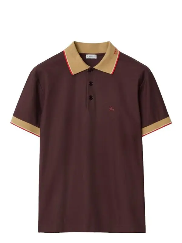 Burberry Logo Collar Cotton Polo Shirt - Wine Red