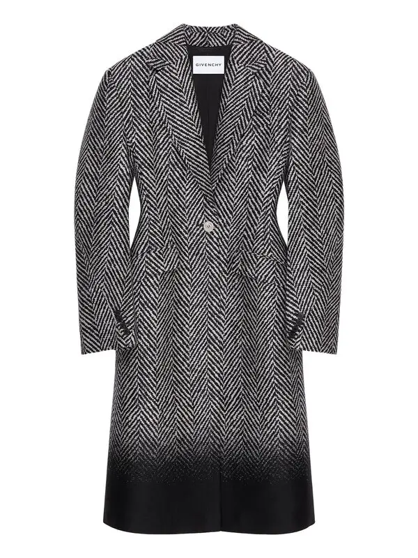 Givenchy Cocoon Fitted Coat In Herringbone Jacquard - Black/white