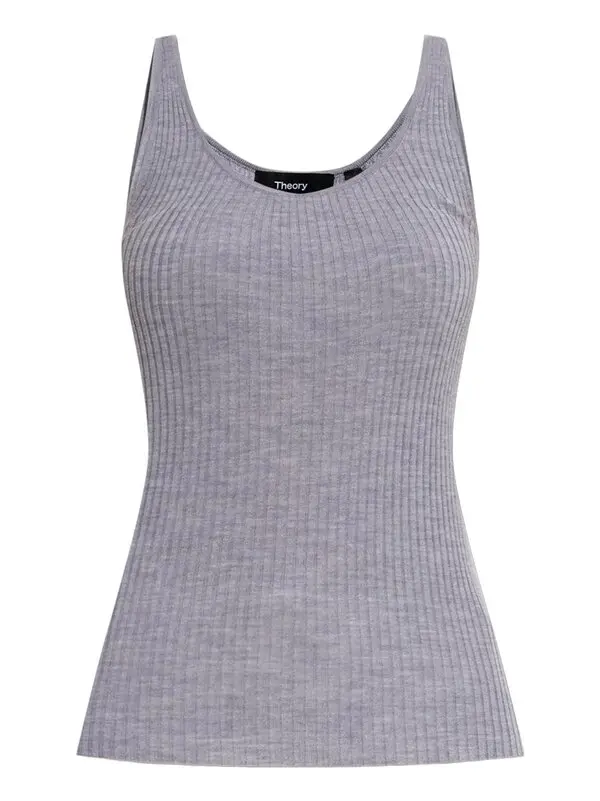 Theory Ribbed Sleeveless Wool Top - Grey