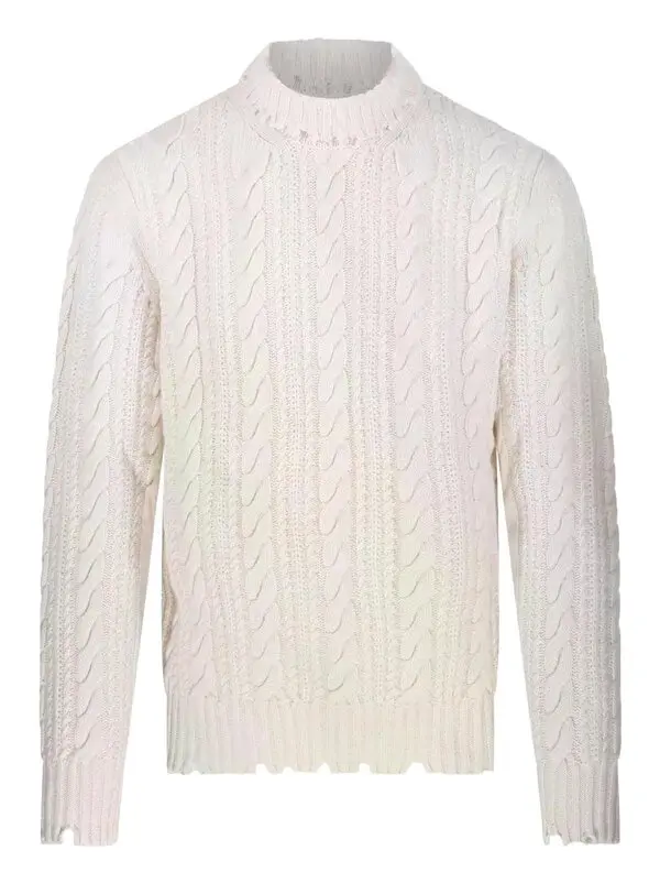 A PAPER KID Cable-knit Frayed Sweater - White