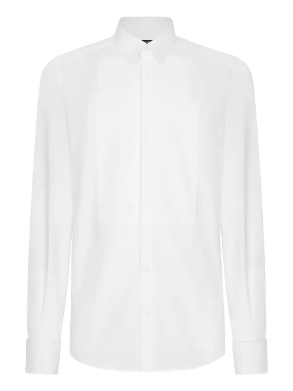 Dolce & Gabbana Cotton Poplin Gold-fit Tuxedo Shirt - White