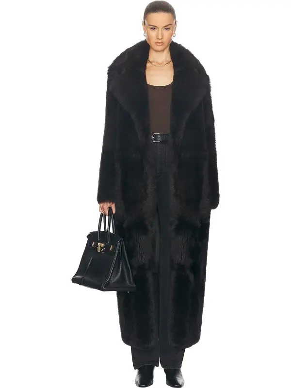 Nour Hammour Evita Extra Long Fur Coat - Black