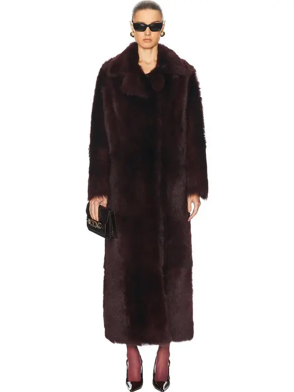Nour Hammour Evita Extra Long Fur Coat - Burgundy