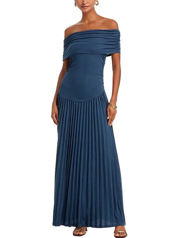 Lioness Field Of Dreams Off-the-shoulder Maxi Dress - Navy