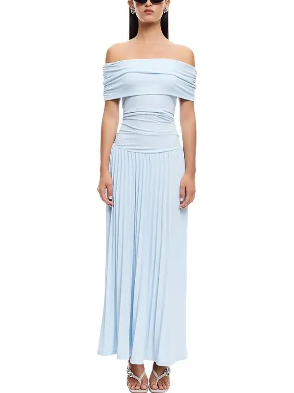Lioness Field Of Dreams Off-the-shoulder Maxi Dress - Soft Blue