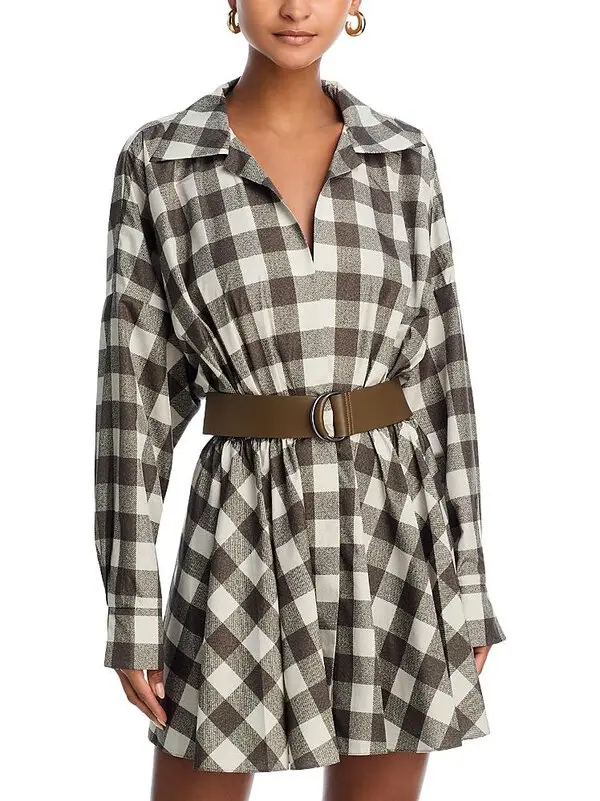 Norma Kamali Super Oversized Shirt Mini Dress - Bark Box Plaid