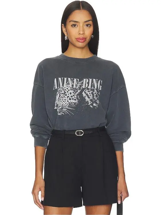 ANINE BING Spencer Leopard Sweatshirt - Washed Black