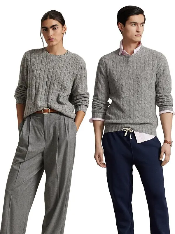 Ralph Lauren Iconic Cable-knit Cashmere Sweater - Fawn Grey Heather