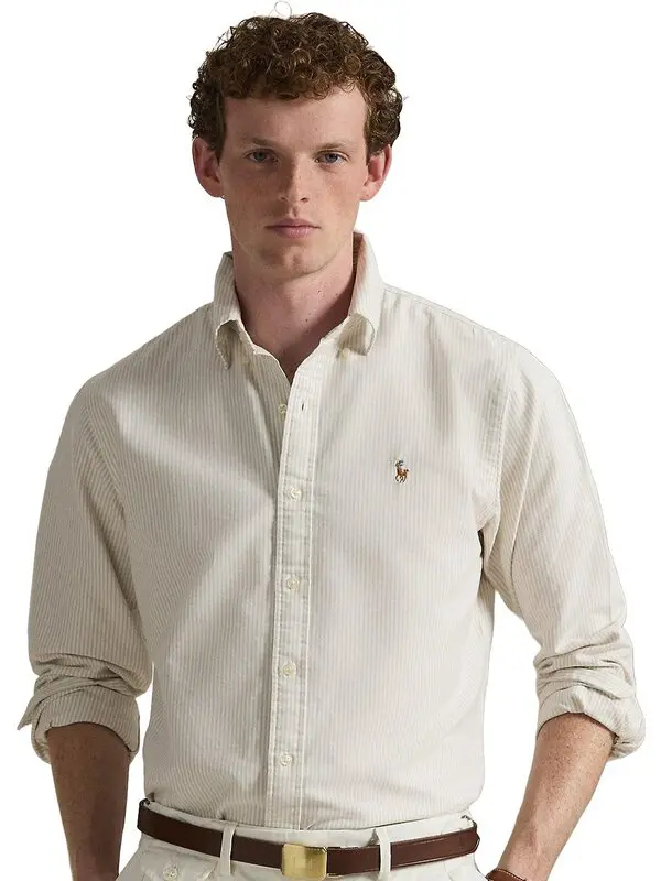 Ralph Lauren Classic Fit Striped Oxford Shirt - Coastal Beige White