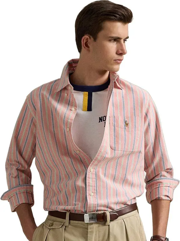 Ralph Lauren Classic Fit Striped Oxford Shirt - Orange Royal Multi