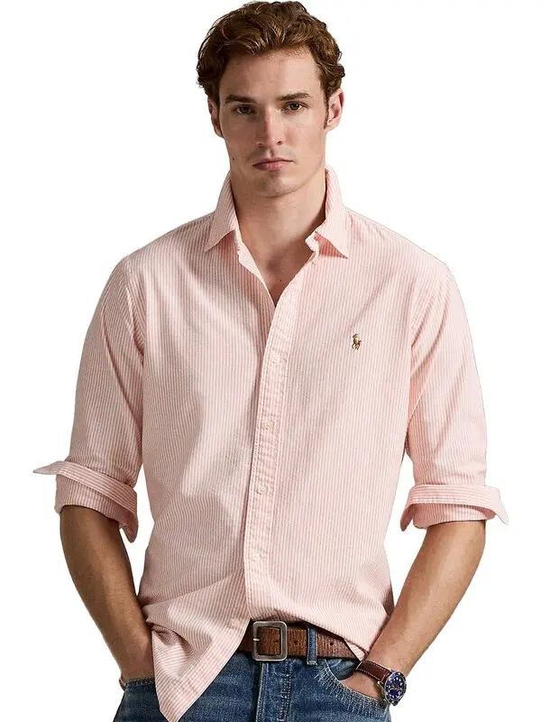 Ralph Lauren Classic Fit Striped Oxford Shirt - Peach/white