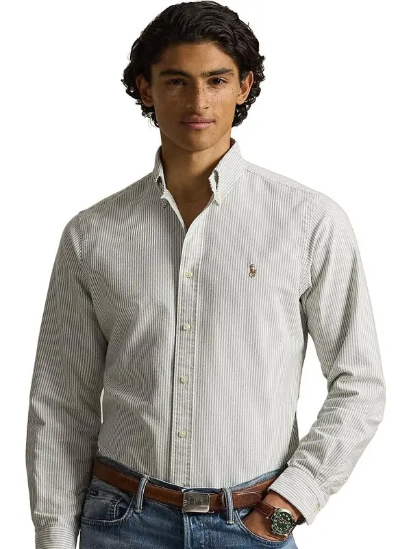 Ralph Lauren Classic Fit Striped Oxford Shirt - Shamrock White