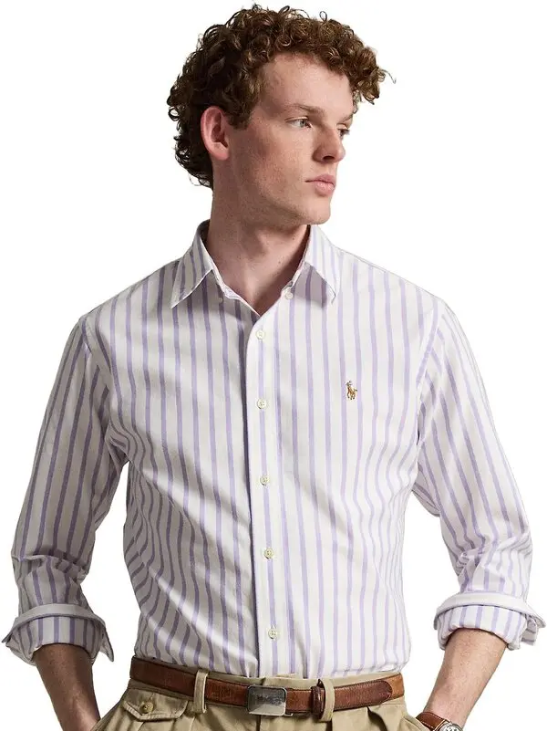 Ralph Lauren Classic Fit Striped Oxford Shirt - Thistle/white