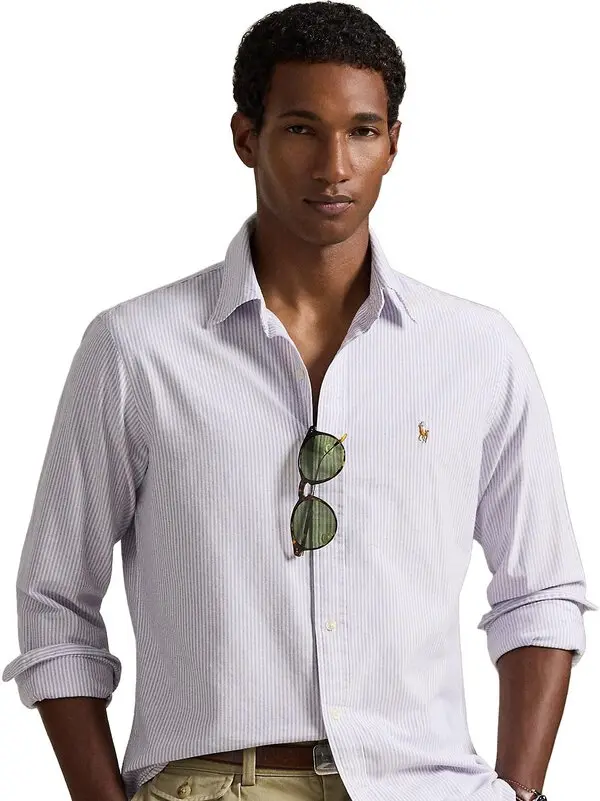 Ralph Lauren Classic Fit Striped Oxford Shirt - Thistle/white