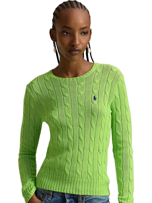 Ralph Lauren Cable-knit Cotton Crewneck Sweater - Bright Leaf