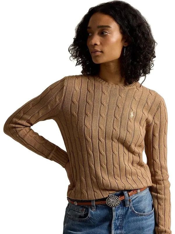 Ralph Lauren Cable-knit Cotton Crewneck Sweater - Collection Camel Melange