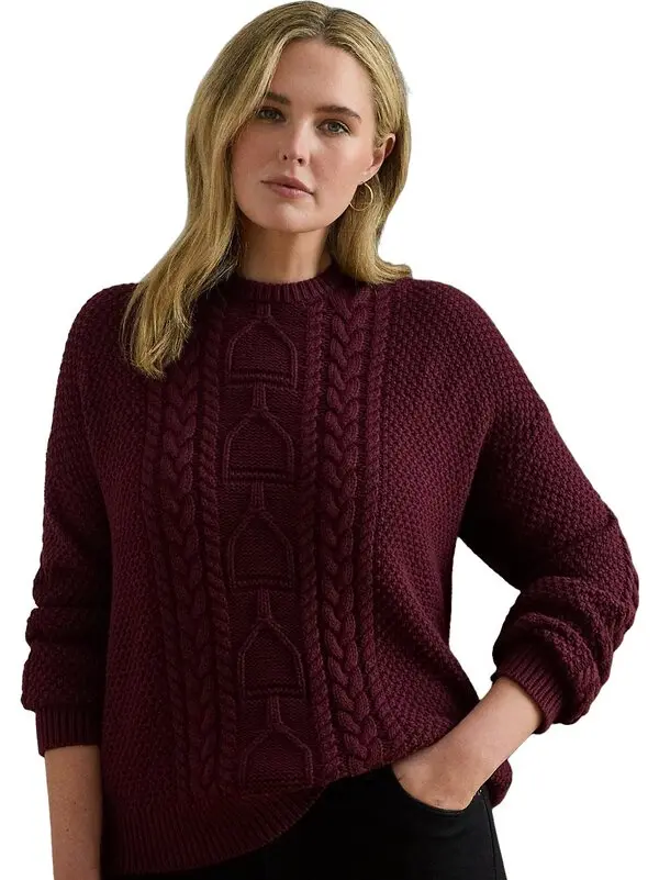 Ralph Lauren Cable-knit Cotton Crewneck Sweater - Dark Garnet