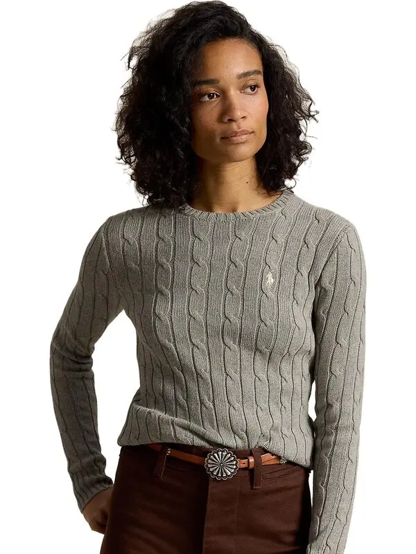 Ralph Lauren Cable-knit Cotton Crewneck Sweater - Fawn Grey Heather