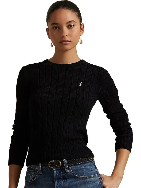 Ralph Lauren Cable-knit Crewneck Sweater - Polo Black White Pp