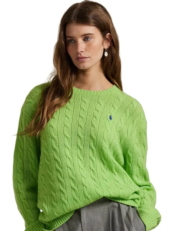 Ralph Lauren Featherweight Wool-cashmere Cable Knit Sweater - Apple Green